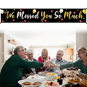 Welcome Home Decorations We Missed You So Much Banner, Black Gold Welcome Back Family Yard Sign Party Supplies, Deployment Returning Military Army Homecoming Party Decor