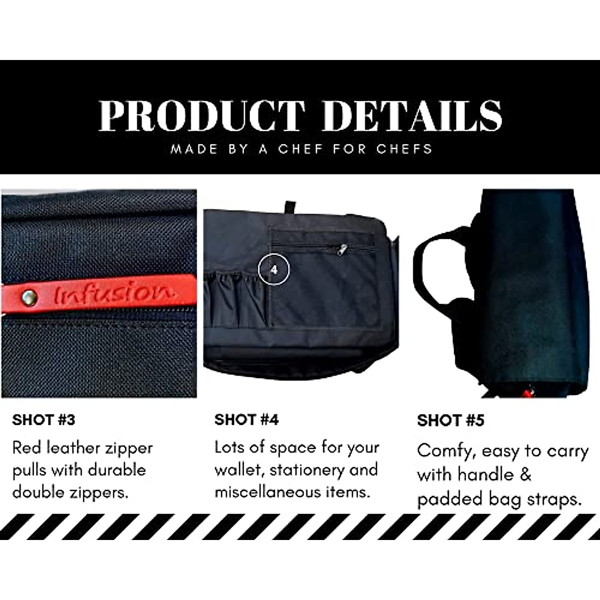 Infusion by Chef Kevin Knife Backpack | 30+ Slots for Knives & Utensils up to 18'' Padded Straps Hidden Back Pocket Computer Durable Spacious Modern| Water Repellant Chefs Culinary Students, Black