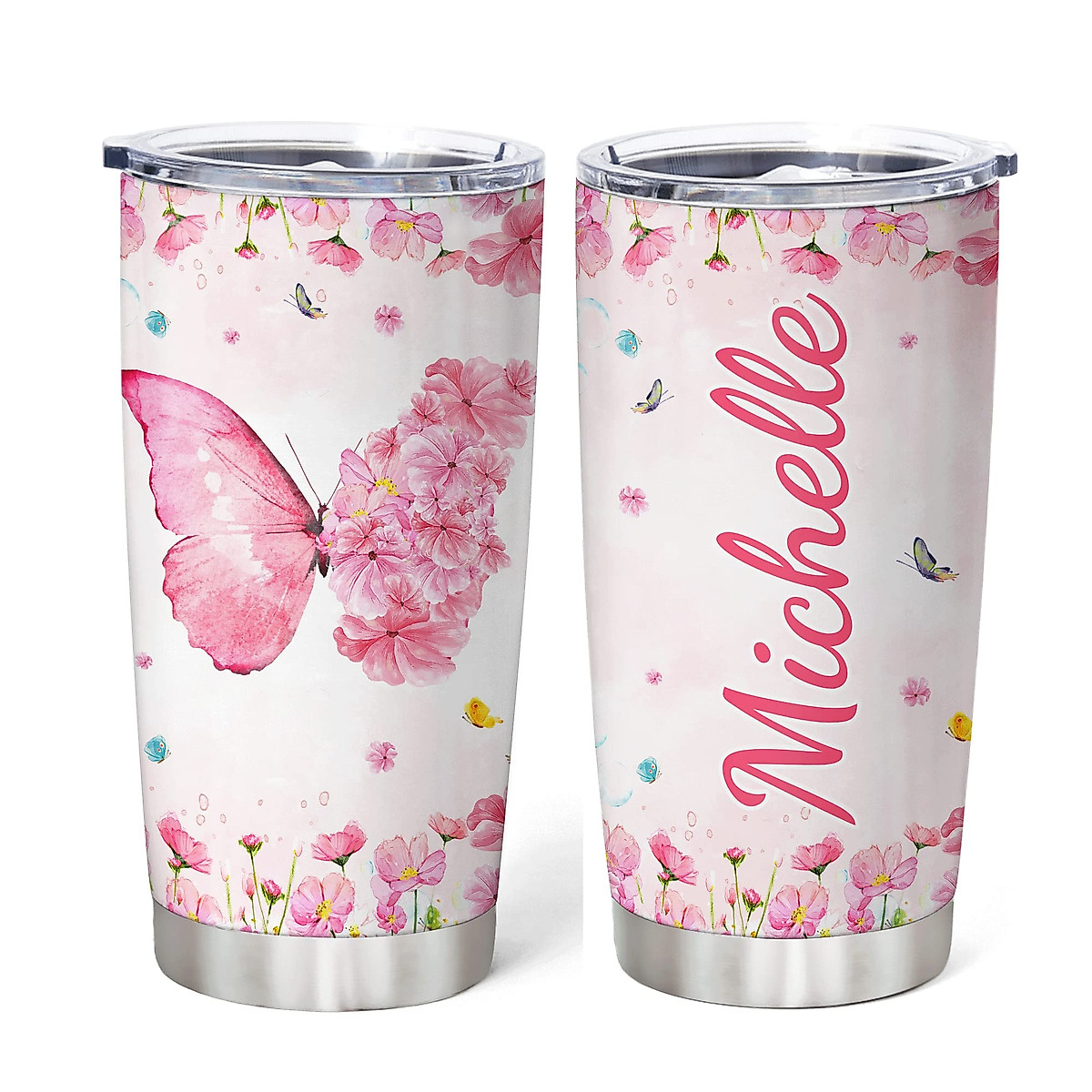 Hyturtle Personalized Gifts For Butterfly Lover - Birthday Christmas - Butterfly Print Custom Name Stainless Steel Tumbler 20oz With Straw Lid - Gifts For Her Women Girl Daughter Friend