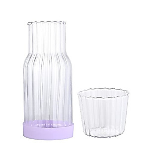 Bedside Carafe with Cup, 600ml Bedside Water Carafe Set Bottle Water Jug, Clear Glass Mouthwash Container Decanter, Ribbed Night Water Carafe with Glass Cup for Nightstand, Guest Bedroom, Bathroom