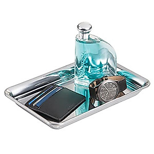 mDesign Metal Storage Organizer Tray for Closet Vanity Countertop, Bathroom, Dresser, Office - Holder for Watches, Money Clips, Cufflinks, Reading Glasses, Cologne, Guest Hand Towels - Polished
