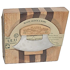 Large Alaska Ulu Bowl Set Salmon School Etched Handle (1)