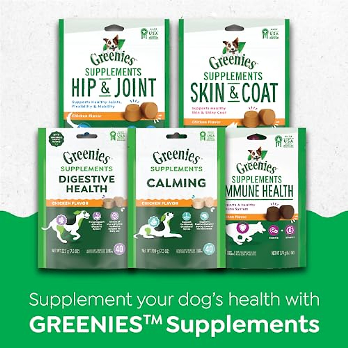 GREENIES Supplements Calming Chews for Dogs Chicken Flavor, 40 Count Soft Chews Dog Calming Supplements, 7.3 oz. Container