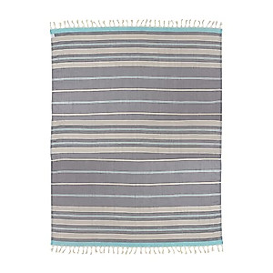 InfuseZen Turkish Cotton Throw Blanket with Diamond Weave – Lightweight Sofa Throw – Handwoven Bed Cover - Large 86” x 69” (Navy)