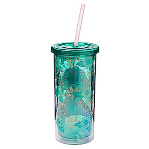 Silver Buffalo Lilo and Stitch Tropical Pattern Plastic Tall Tumbler/Cold Cup with Lid and Straw, 20-Ounce