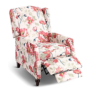 Consofa Wing Back Recliner Chair, Traditional Push Back Recliner Chair with Padded Seat, Upholstered Tufted Fabric Wingback Chair with Wooden Legs, Floral Accent Chairs for Living Room