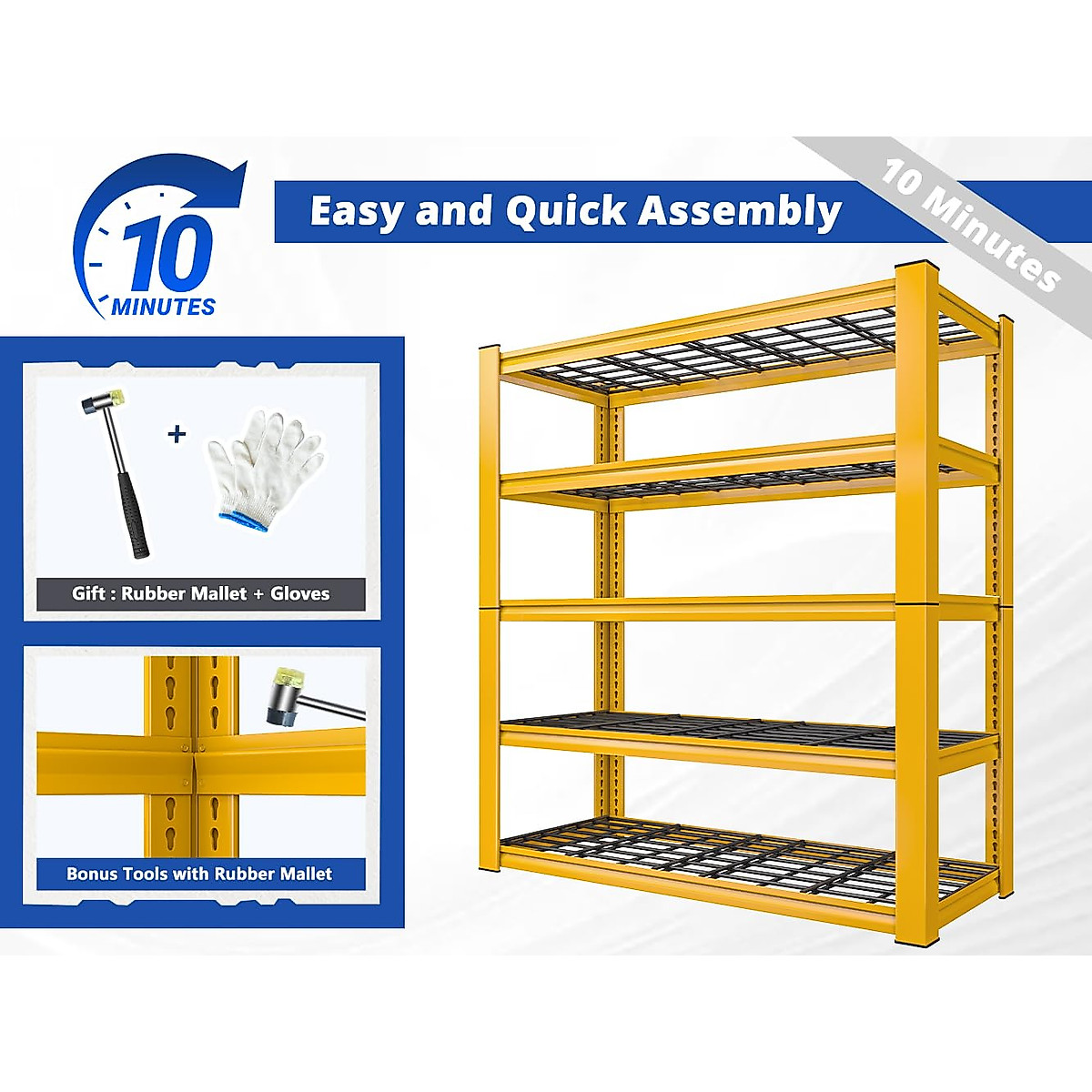 REIBII 72''H Garage Shelving Heavy Duty Loads 3010 LBS Garage Storage Shelves Heavy Duty Shelving 5 Tier Adjustable Metal Shelves for Storage Rack Industrial Shelving Utility Shelf,72" HX35.5 WX16 D