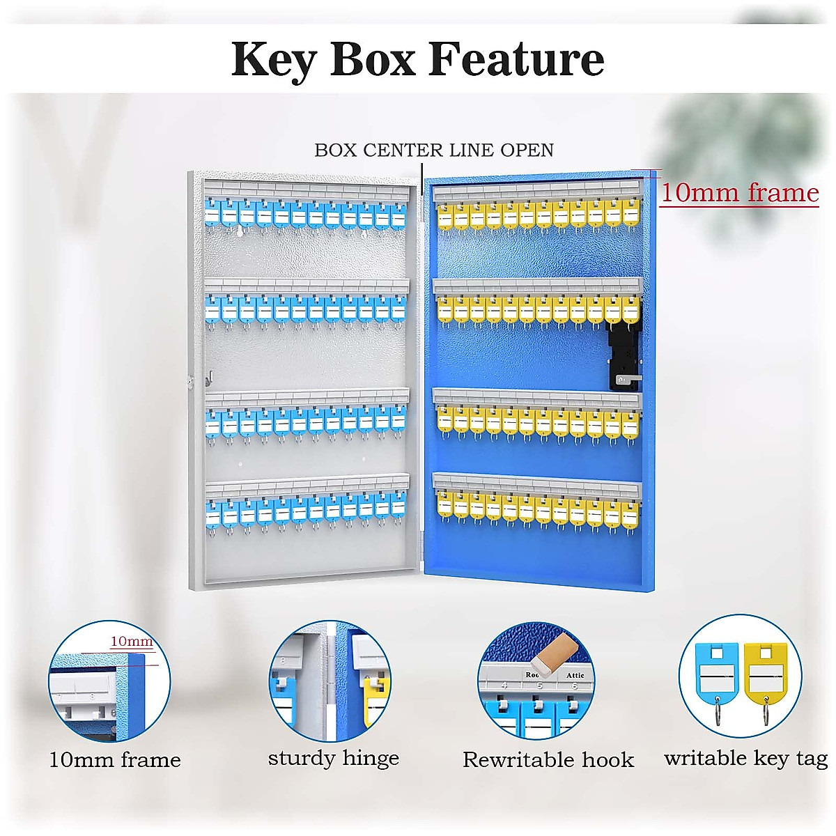 WeHere 96 Key Lock Box, Smart Key Cabinet OTP Share Half-Remote Unlock, Security Storage Lockbox Wall Mount, APP Bluetooth/Fixed Code Unlock Key Management for Car Dealership/Valet/Realtor