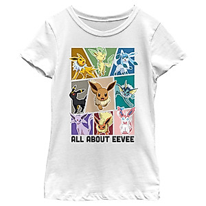 Fifth Sun Pokemon Eeveelution Girls Short Sleeve Tee Shirt, White, Small