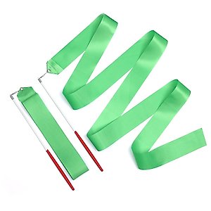 KINBOM 2pcs Dance Ribbons, 78.7 Inch Long Twirling Dancing Ribbon Gymnastics Ribbon Streamers for Kids Artistic Dancing Training Party, with Ribbon Dancer Wand (Green)