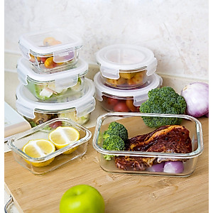 Bayco Glass Storage Containers with Lids, 9 Sets & 8 Sets Glass Meal Prep Containers Airtight, Glass Food Storage Containers, Glass Containers for Food Storage with Lids - BPA-Free & Leak Proof