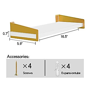 Firsttry Floating Shelves ,Gold Metal Brackets White Rustic Wood Wall Storage Shelf , Photo Display Ledges,for Bathroom, Living Room, Bedroom, Kitchen, Office, Bookshelf。
