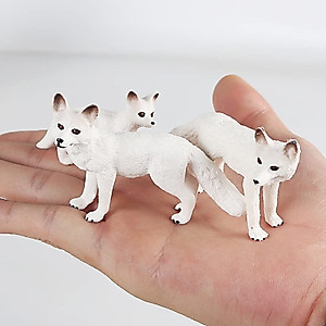 Bbiamsleep 4 Pieces White Fox Animal Figures Mini Animals Set Realistic Arctic Fox Family Figurines for Cake Topper Party Favors Christmas Birthday Supplies