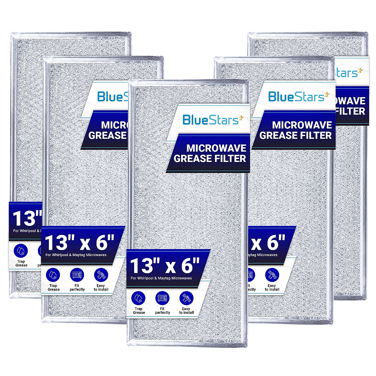 BlueStars 5-Pack W10208631A Microwave Grease Filter Replacement 5.78 x 12.91 Aluminum Mesh Screen Grease Filters - Compatible with Whirlpool G.E Microwaves