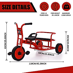 Kids Tricycle for Preschool Playground, Daycare Toddler Tandem Trike, Children Double Seat Bike with Passenger Seat, Outdoor Playground Equipment Tricycles