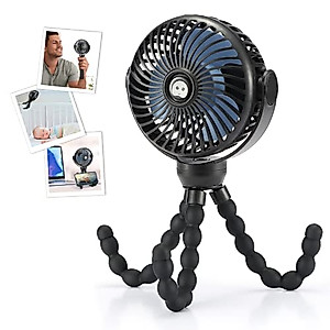 snawowo Upgraded Portable Baby Stroller Fan, 360°Rotate Rechargeable Mini Clip on Fan with Flexible Tripod for Stroller Treadmill Crib Car Seat Travel, 4000mAh Battery Powered Handheld Fan (Black)