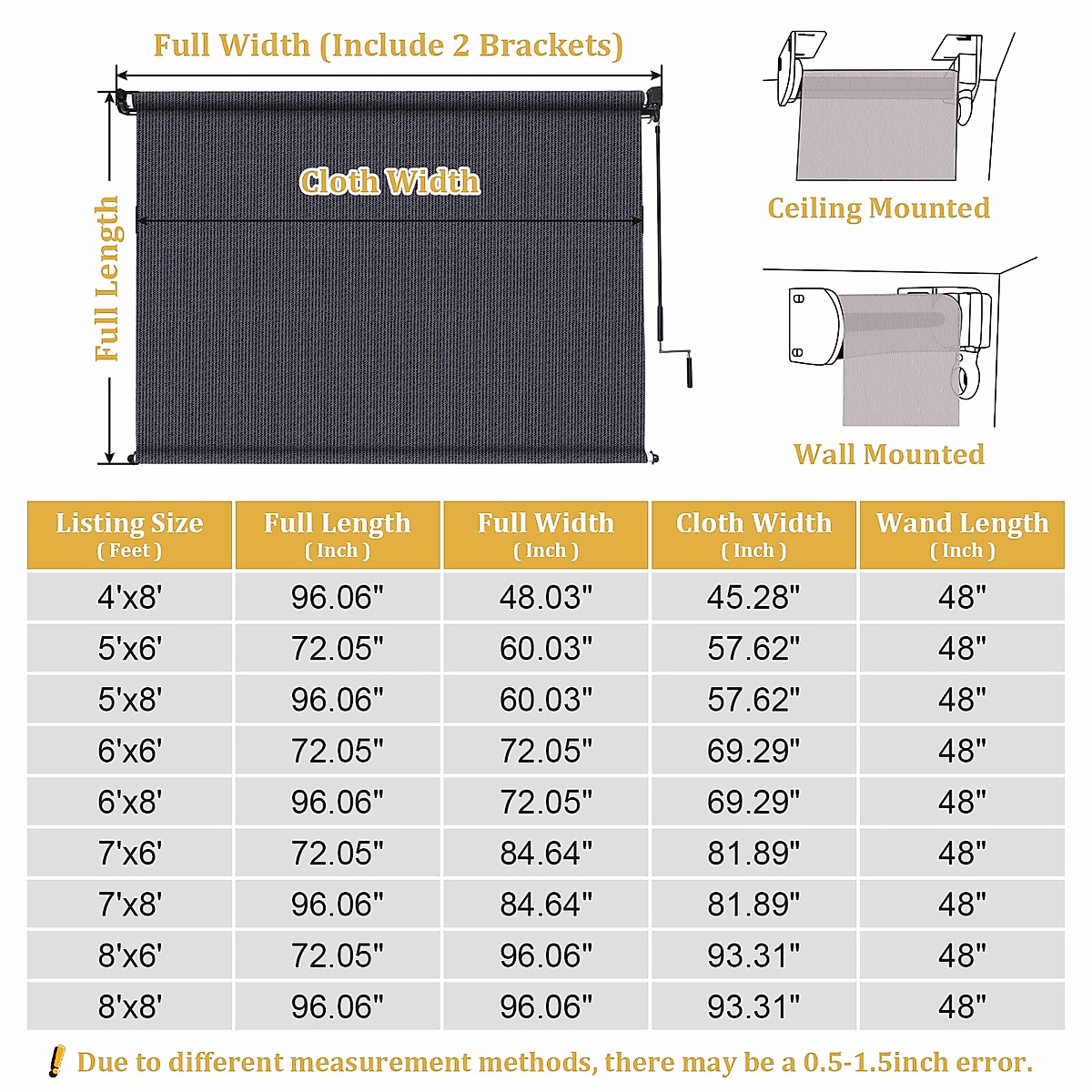 Shade&Beyond Outdoor Roller Shades 7' W x 6' H Cordless Patio Roll Up Blinds Exterior Shade Cloth Roll for Porch Gazebo Pergola Balcony Backyard, 2 Poles and 1 Piece Fabric, Blue Gray