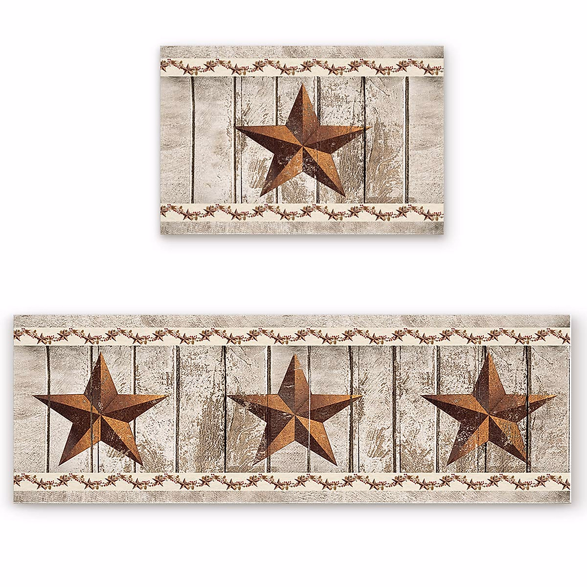 Kitchen Rug Sets of 2 Piece Non-Slip Soft Absorbe Western Texas Star and Primitive Berries on Country Wooden Plank Kitchen Mat Bath Rug Doormat Runner Carpet Set 16"x24"+16"x47"