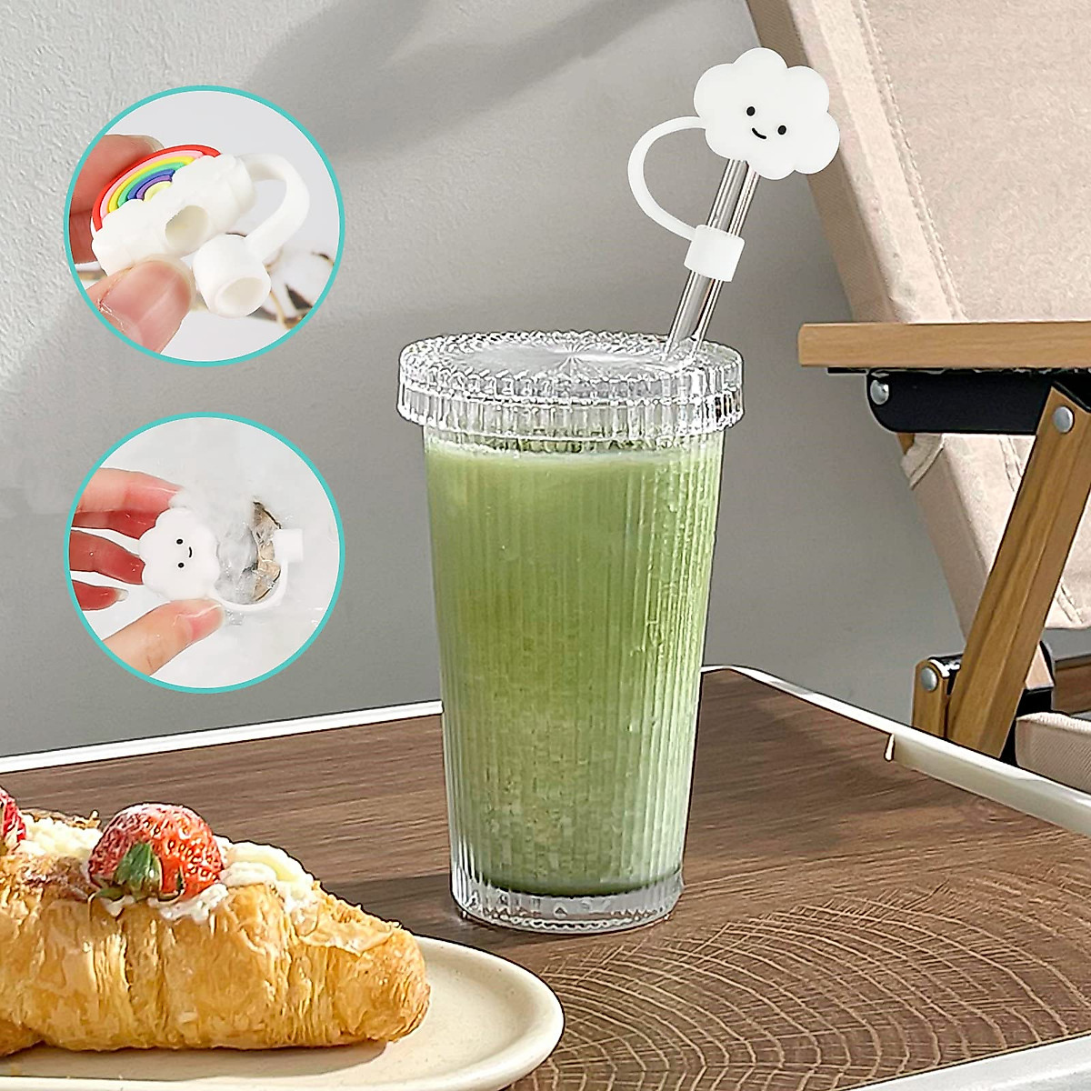 12 Pcs Silicone Straw Plug Reusable Straw Cover Cap Cute Cartoon Straw Tips Seal Splash Proof Straw Protector Caps Dust-proof Cup Straw Accessories for 6-8mm Straws