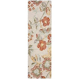SAFAVIEH Blossom Collection 2'3" x 12' Grey / Red BLM458F Handmade Floral Premium Wool Runner Rug