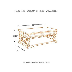 Signature Design by Ashley Alymere Traditional Lift Top Coffee Table, Hand-Finished with 2 Storage Drawers and Fixed Floor Shelf, Dark Brown