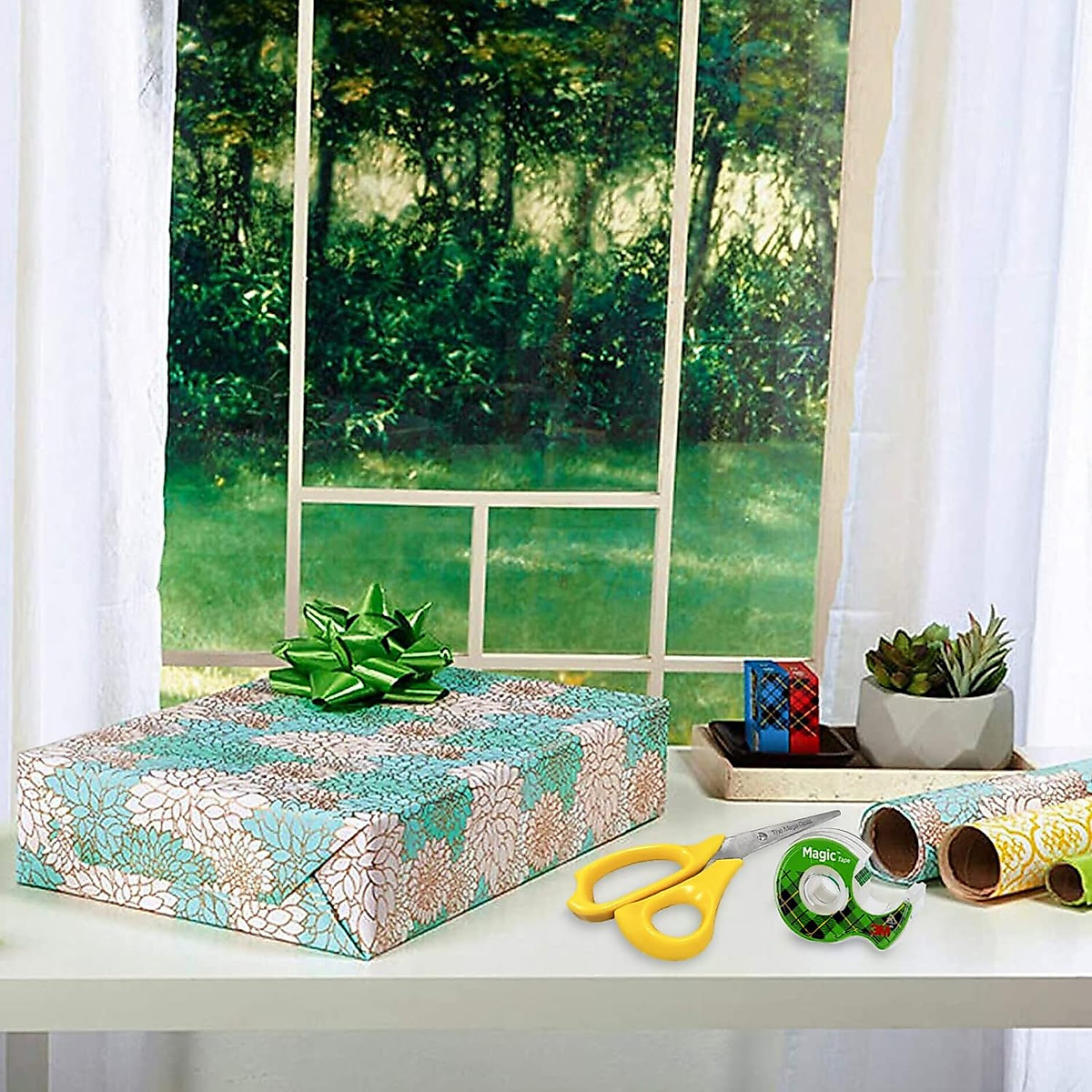 Magic Tape, 3 Rolls Tape with Tape Dispenser, Invisible Tape, Clear Tape, 1/2 x 450 Inches Tape Rolls + Scissors All Purpose