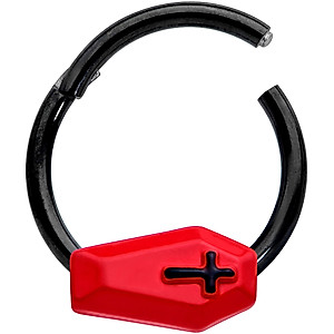Body Candy Womens 16G Black PVD Steel Hinged Segment Ring Seamless Cartilage Nipple Red Coffin Nose Hoop 3/8