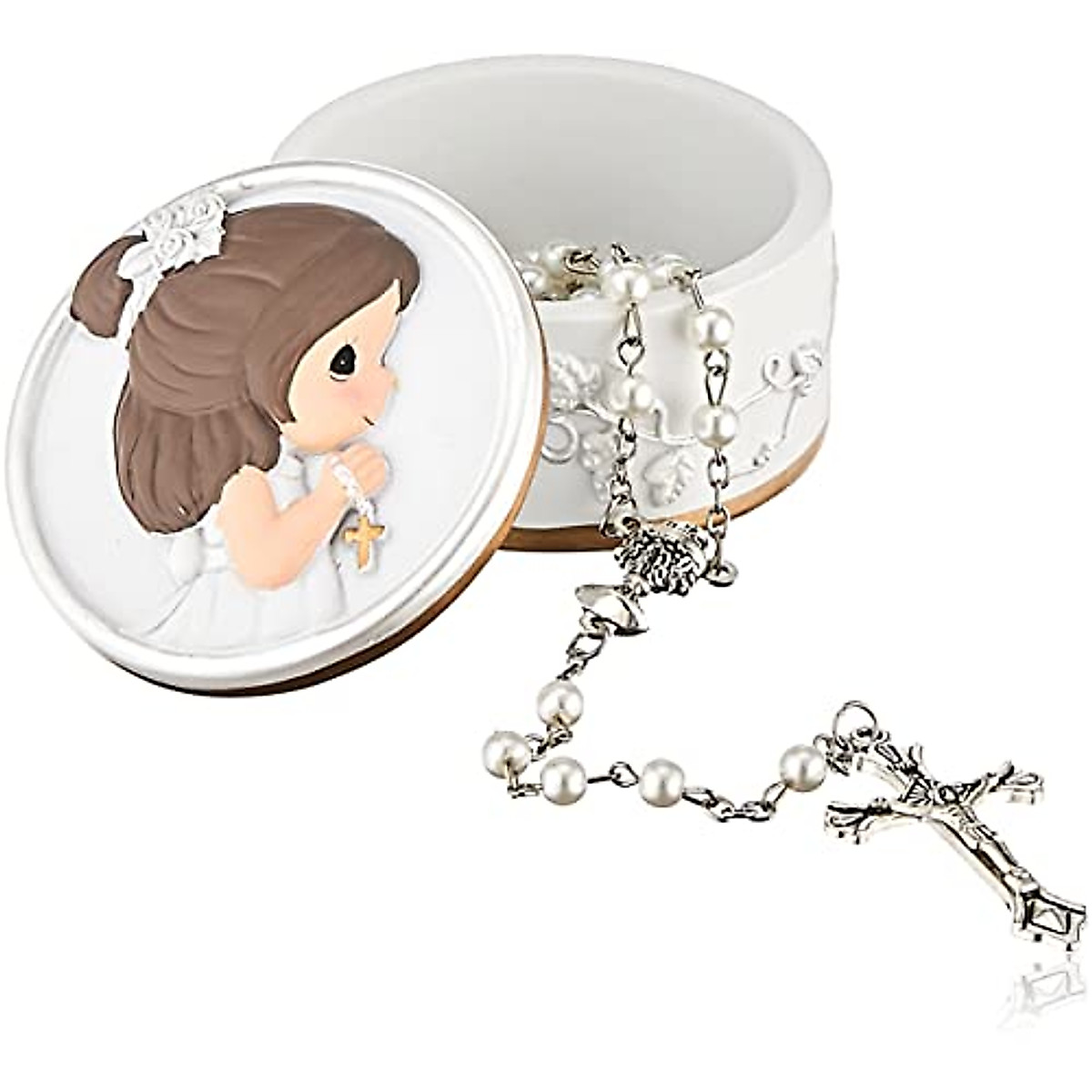 Precious Moments 202428 Faith is The Light That Guides You Girl Resin Box with Rosary, One Size, Multicolored
