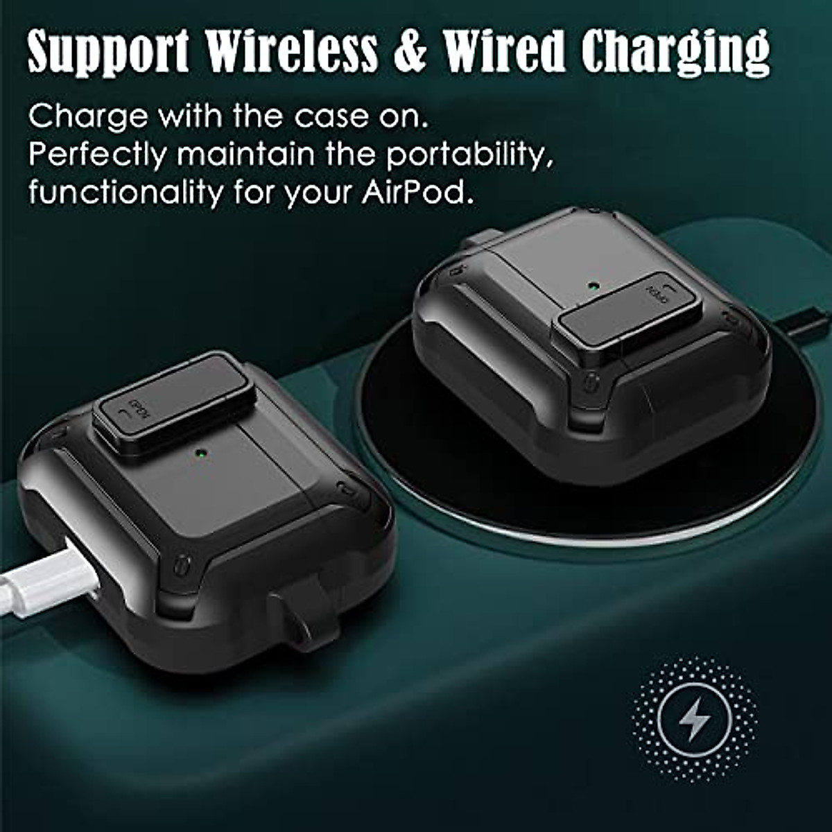 doeboe for AirPods 3rd Generation Case, Cover for AirPod 3 Generation Charging Case, Lock Lid Cover with Sturdy Keychain Supports Wireless Charging for Man Woman [LED Visible] (Black)