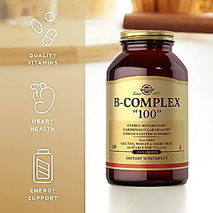 Solgar B-Complex "100" - 250 Tablets - Energy Metabolism, Cardiovascular Health, Nervous System Support - Non-GMO, Vegan, Gluten Free - 250 Servings