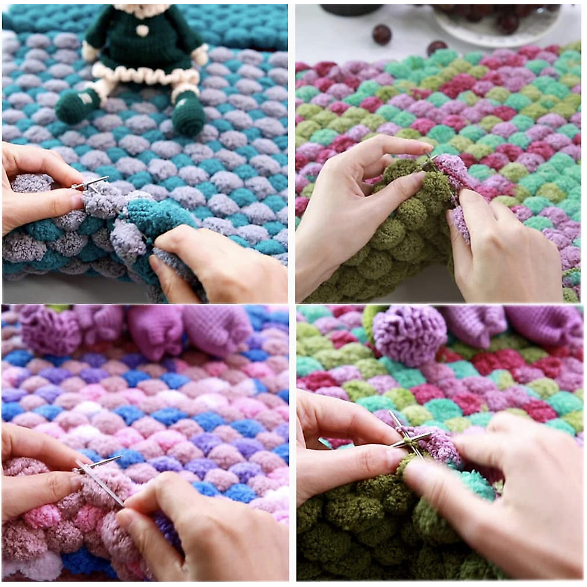 4 Balls Pomp-A-Doodle Yarn,100% Polyester Jelly Bean POM-POM Ball Yarn for Crochet Knitting Blanket Mat Pet Nest 600g (Gorgeous Grape)