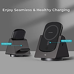 PITAKA 3 in 1 Wireless Charging Station Apple with Portable Battery Bank [MagEZ Slider] Wireless Charging Station for iPhone 14/13/12, and AirPods Pro/3/2