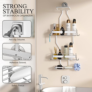 Bathroom Organizer Hanging Shower Caddy: Over Shower Head Shelf for Inside the Bath - Extra Long Rack for Tall Showerhead - Silver