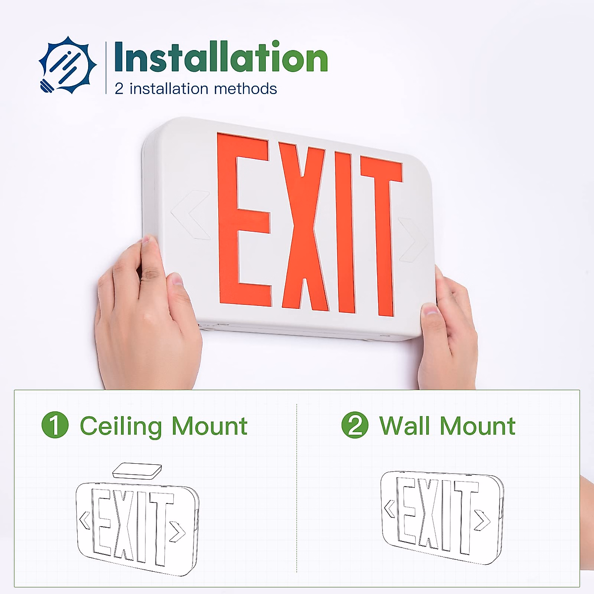 FREELICHT 6 Pack Red Double-Sided LED Exit Sign with Battery Backup,Exit Sign for Business,Easy to Install,UL Certified,AC 120/277V