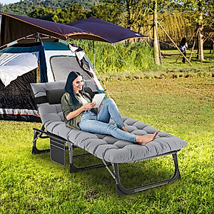 LILYPELLE Folding Outside Chaise Lounge Chair with Mattress, 5 Position Adjustable Patio Folding Lounge Chair Reclining Chairs Perfect for Sunbathing, Camping, Pool, Beach, Patio