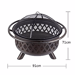 LEAYAN Garden Fire Pit Grill Bowl Grill Barbecue Rack Small Fire Pit,Outdoor Fire Pit with BBQ Grill Shelf Fire Bowl with Spark Protection Mesh Extra Includes Poker and Cover Garden Patio Heater
