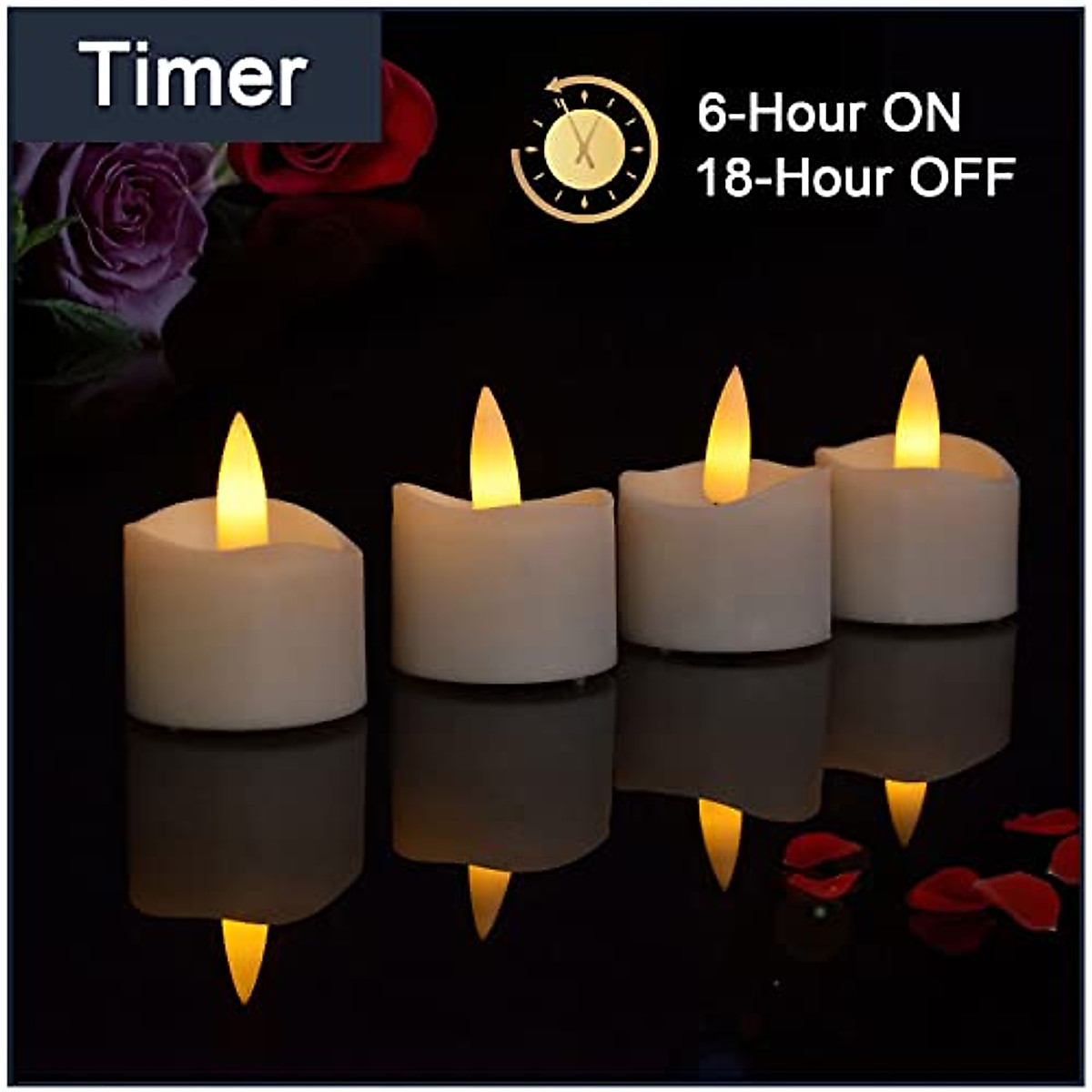 Actpe Timer Tealight Candles with Flickering Flame, 12pcs Realistic Bright Unscented Small LED Electric Fake Battery Operated Candle for Seasonal & Festival Celebration, Warm White