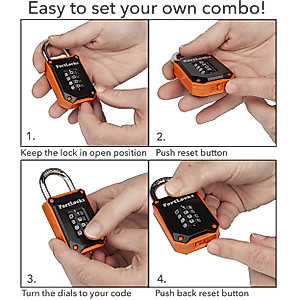 FortLocks Gym Locker Lock - 4 Digit, Heavy Duty, Hardened Stainless Steel, Weatherproof and Outdoor Combination Padlock - Easy to Read Numbers - Resettable and Cut Proof Combo Code - 1 Pack Orange