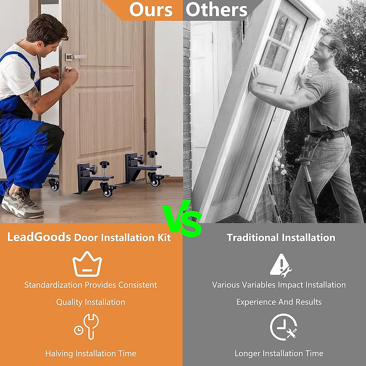 Door Installation Tool Kit, 2 Pcs Door Installation Dolly, Heavy Duty Door Board Dolly for 1" to 2-3/8" Pre-Hung, Slab, and Front Doors, Barn Doors Up To 1000 Lbs