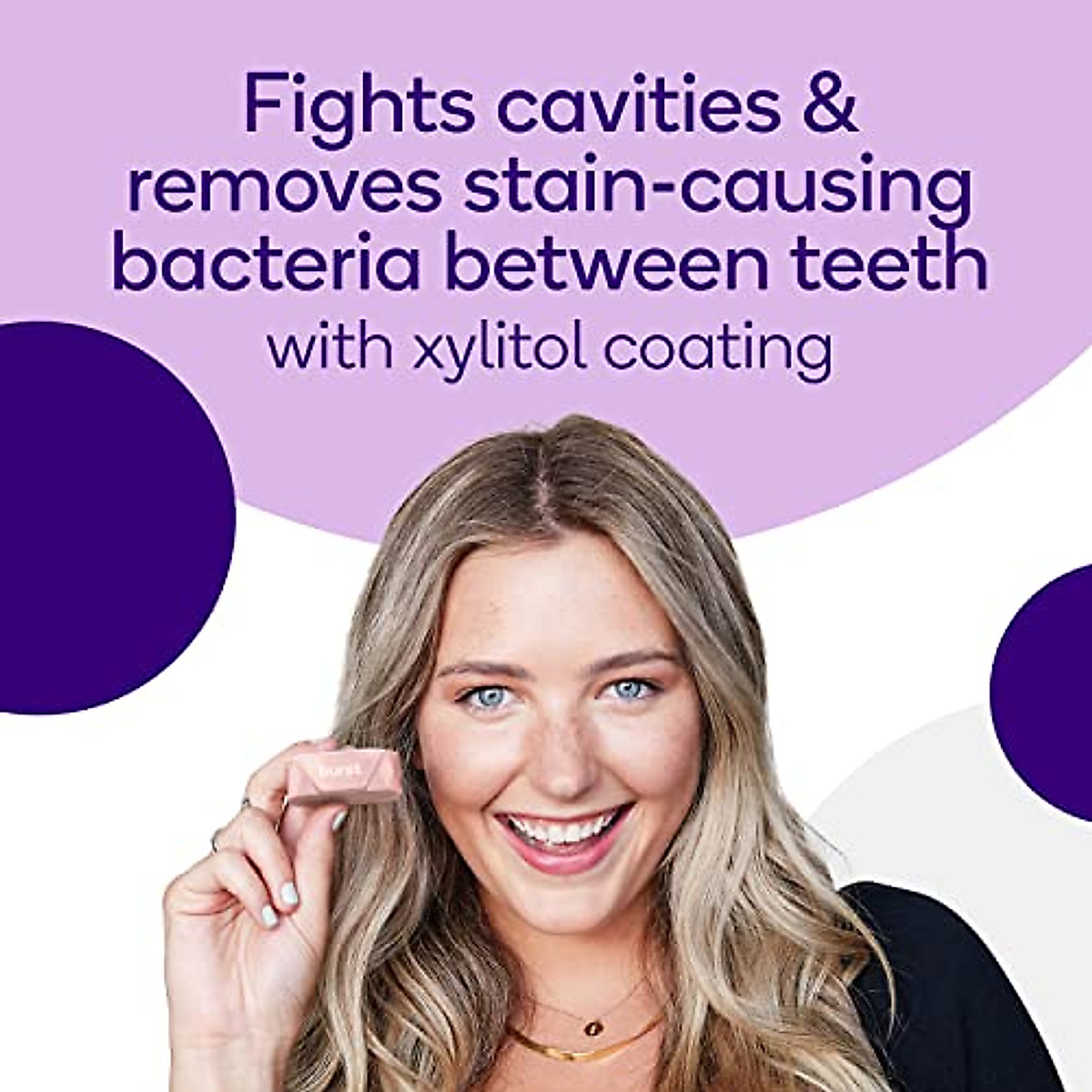 BURST Refillable Dental Floss Dispenser Set - Mint Eucalyptus Aroma - Expanding Floss - Stain-Absorbing, Woven Tooth Floss - White Case + 32 Yards Charcoal Floss