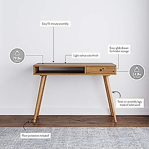 Nathan James Parker Modern Home Office Writing, Computer or Laptop Desk with Open Storage Cubby and Small Drawer, Walnut