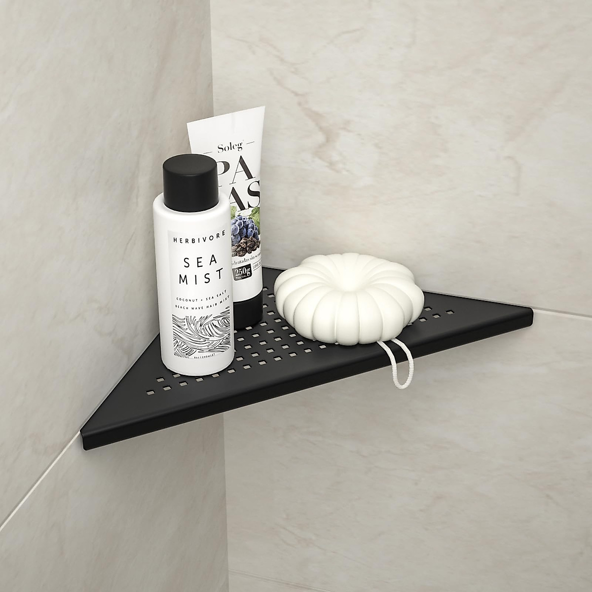 Bernkot Corner Shower Shelf, 10" Matte Black 304 Stainless Steel Grout in Shelf Rack for for Tiled Wall, Recessed Bathroom Shelf, No Drilling Needed