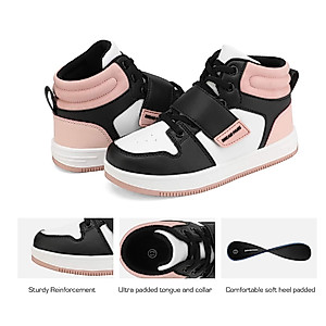 DREAM PAIRS Boys Girls High Top Sneaker LilLegends Skyhigh Basketball Shoes,Size 5 Big Kid,Black/White/Pink,Freestyle-K