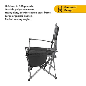 RTIC Ultra-Tough Chair Portable Folding for Camping, Outdoor, Fishing, Beach, with Arm Rest and Cup Holder, Folds Quickly for Easy Storage in a Carry Bag, Black
