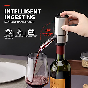 Wine Gifts-Wine Aerator Pourer-Rocyis Electric Wine Dispenser, One Touch Smart Wine Decanter w/Storage Base & Retractable Tube (Battery Operated)