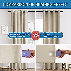 MIULEE 100% Blackout Velvet Curtains 90 Inches Long 2 Panels Ivory White Cream Luxury Light Blocking Window Drapes for Bedroom Living Room Back Tab Rod Pocket Thermal Insulated Curtains