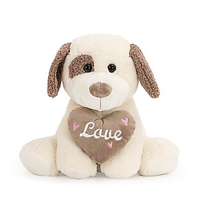 MODIFYI Plush Toys, Gift Toy, Huggable Dog Stuffed Animal Toy, Hugging A Heart-Shaped Toy, Soft and Lovely Plush Puppy, Washable, Suitable for Newborns, Toddlers, Kids, Multi, Beige, 9"