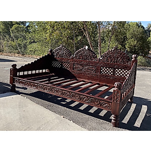 Worldcraft Industries Carved Jhula Day Bed. Twin Size. Handcrafted from Solid Indian Neem Wood (Medium Antique Finish, Day Bed Sofa: 44Dx83Wx40H)