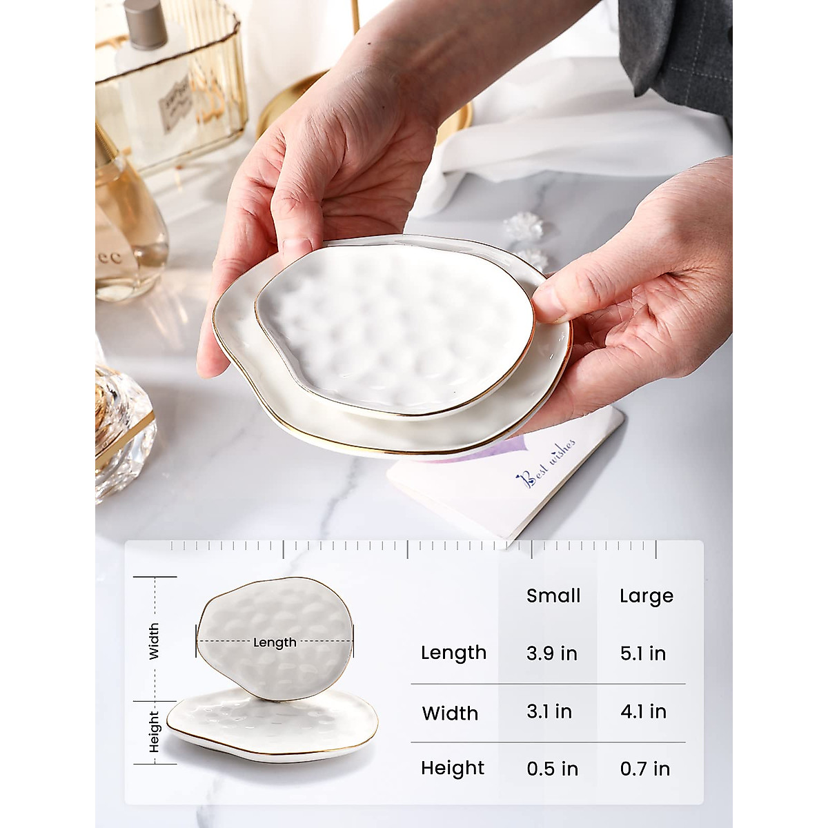 AISBUGUR Jewelry Dish,Jewelry Tray,Ring Dish, Set of 2 Large Capacity Trinket for More Jewelry, Jewelry Bowl with Beautiful Package and Greeting Card Perfect for Birthday Gifts for Women