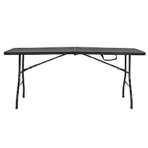 Cosco Vinyl 4-Pack Folding Chair, Black & Cosco Deluxe 6 foot x 30 inch Fold-in-Half Blow Molded Folding Table, Black